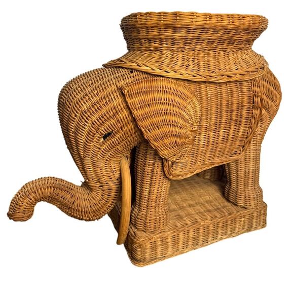Vintage | Accents | Vintage Wicker Elephant Side Table 2 Natural Rattan ...